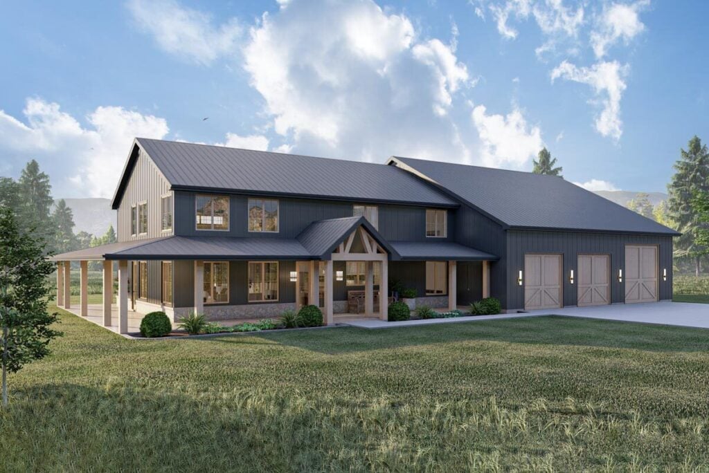2 Story 4-Bedroom Farmhouse Barndominium with 3 Car Garage (House Plan)
