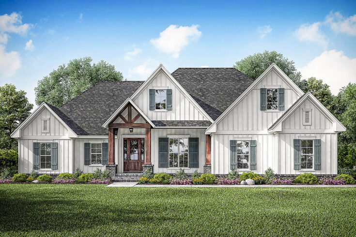 Modern Farmhouse with a Game Room and a Bonus Room (House Plan)