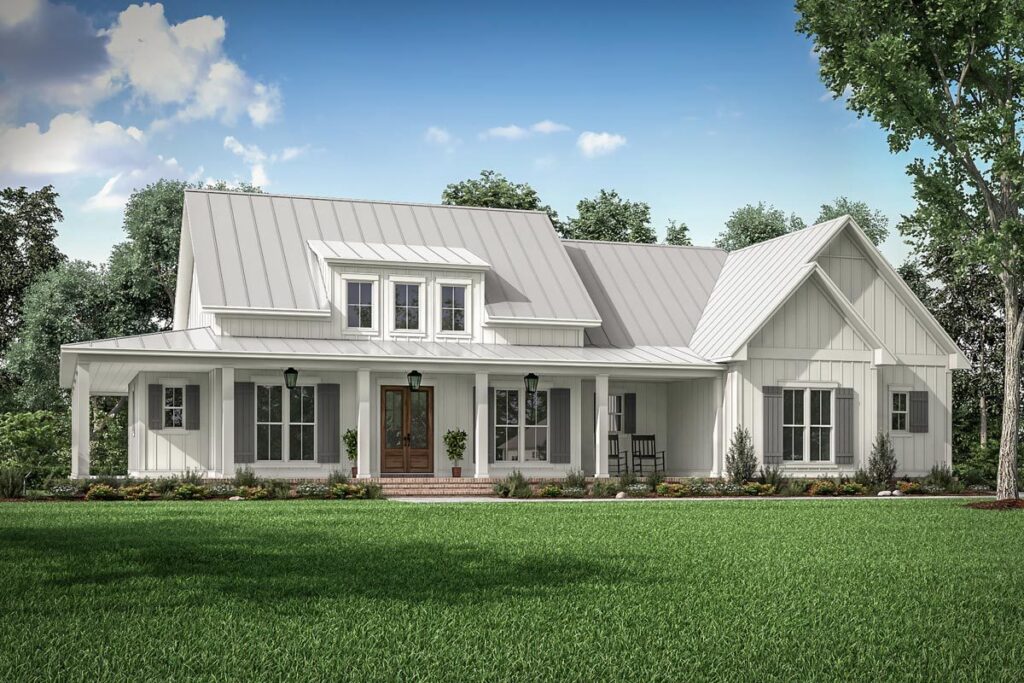 One-Story Modern Farmhouse Plan with Open Concept Living (House Plan ...