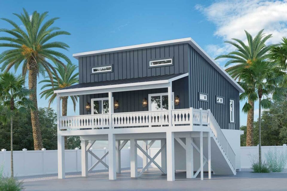 2-Story 3-Bedroom Rectangular Beach Home with Vaulted Dining and Living ...